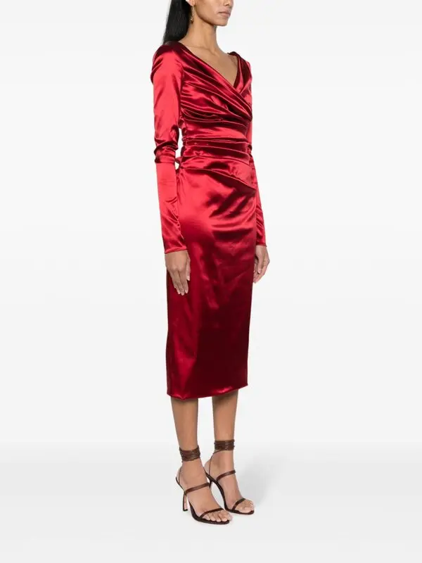 Dolce & Gabbana Draped Satin Midi Dress - Red