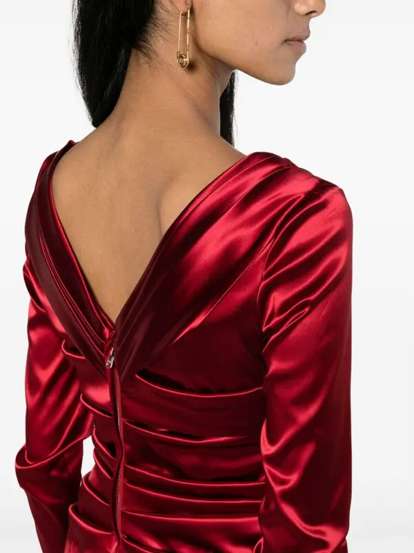 Dolce & Gabbana Draped Satin Midi Dress - Red