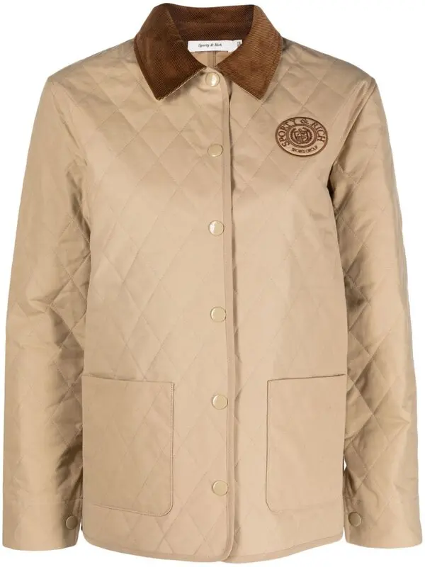 SPORTY & RICH Logo Embroidered Diamond-quilted Jacket - Neutrals