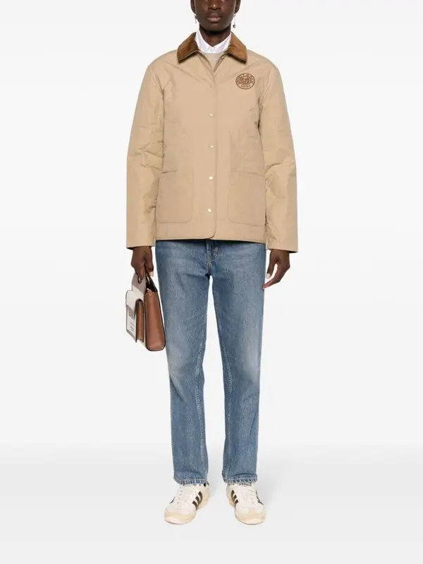 SPORTY & RICH Logo Embroidered Diamond-quilted Jacket - Neutrals