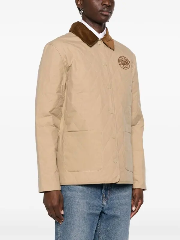 SPORTY & RICH Logo Embroidered Diamond-quilted Jacket - Neutrals