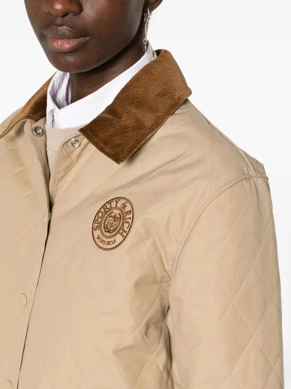 SPORTY & RICH Logo Embroidered Diamond-quilted Jacket - Neutrals