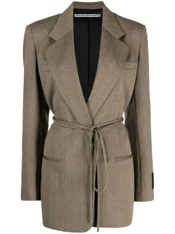 Alexander Wang Herringbone Wrap Wool Blazer