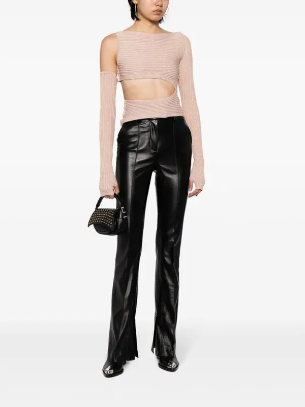 ANDREĀDAMO Asymmetric Cut-out Ribbed Top - Brown