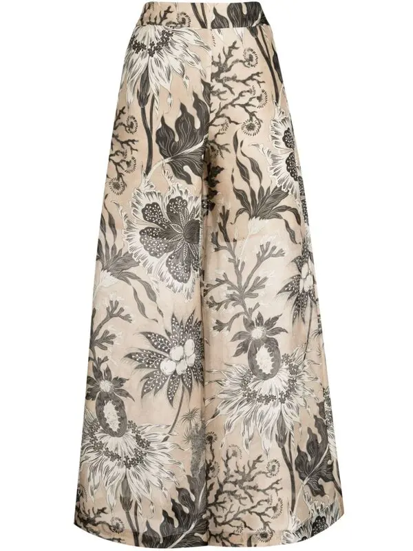 Biyan Floral-print High-waist Palazzo Trousers - Brown