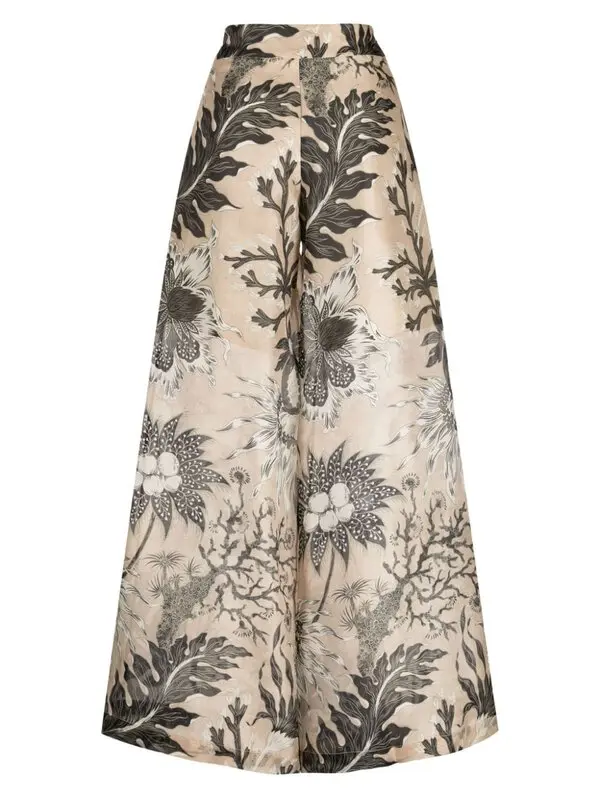 Biyan Floral-print High-waist Palazzo Trousers - Brown