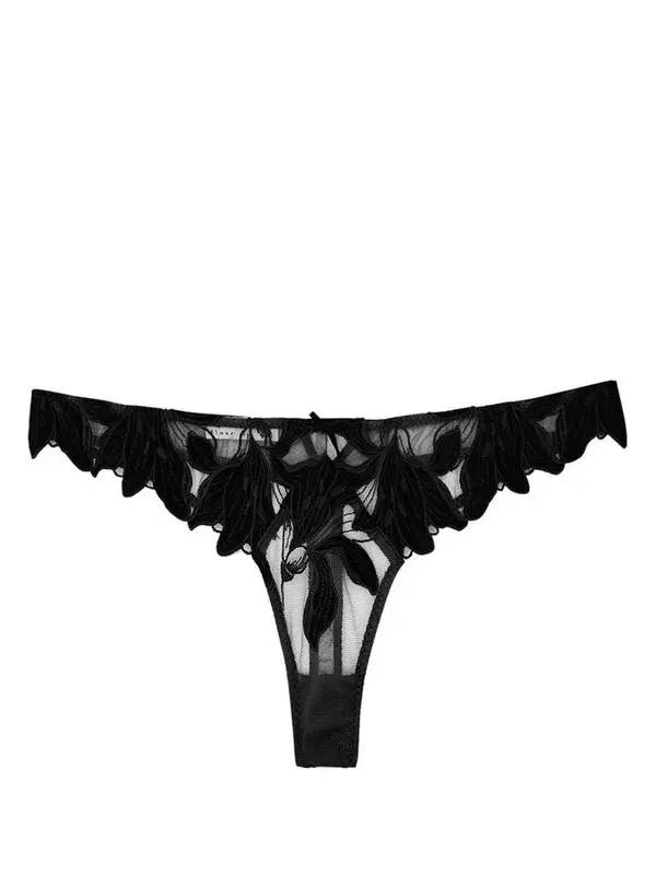 Fleur Du Mal Lily Embroidered Thong - Black