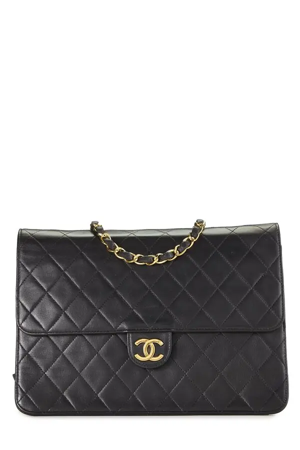Chanel Quilted Lambskin Ex Flap Medium Shoulder Bag - Black