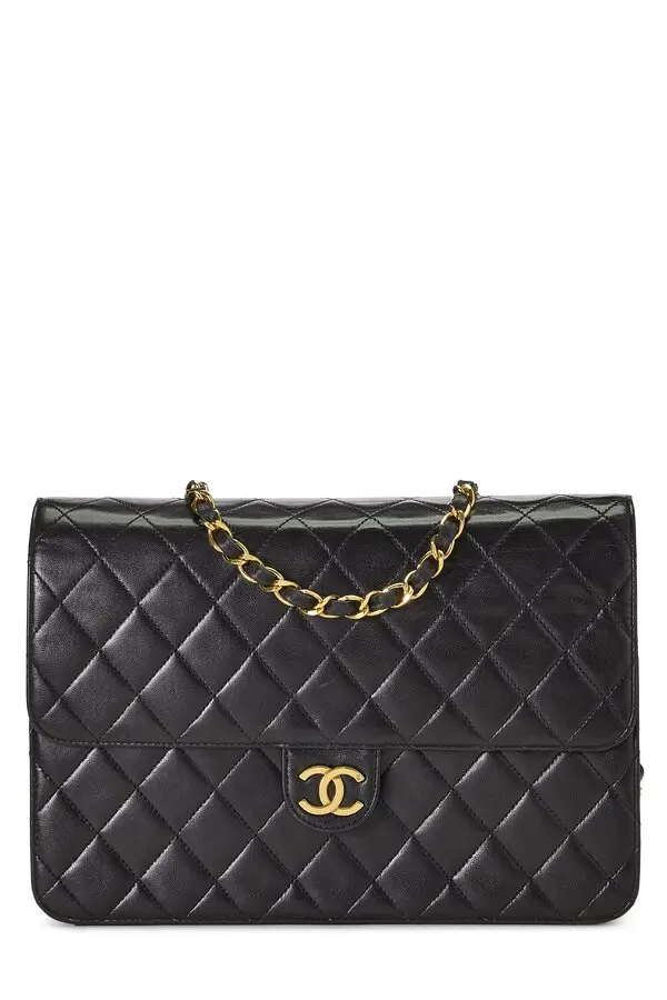 Chanel Quilted Lambskin Ex Flap Medium Shoulder Bag - Black