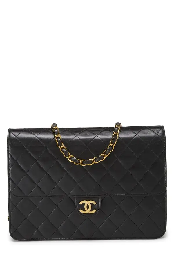 Chanel Quilted Lambskin Ex Flap Medium Shoulder Bag - Black
