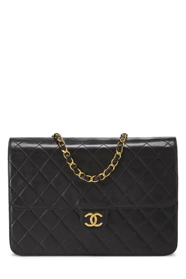 Chanel Quilted Lambskin Ex Flap Medium Shoulder Bag - Black