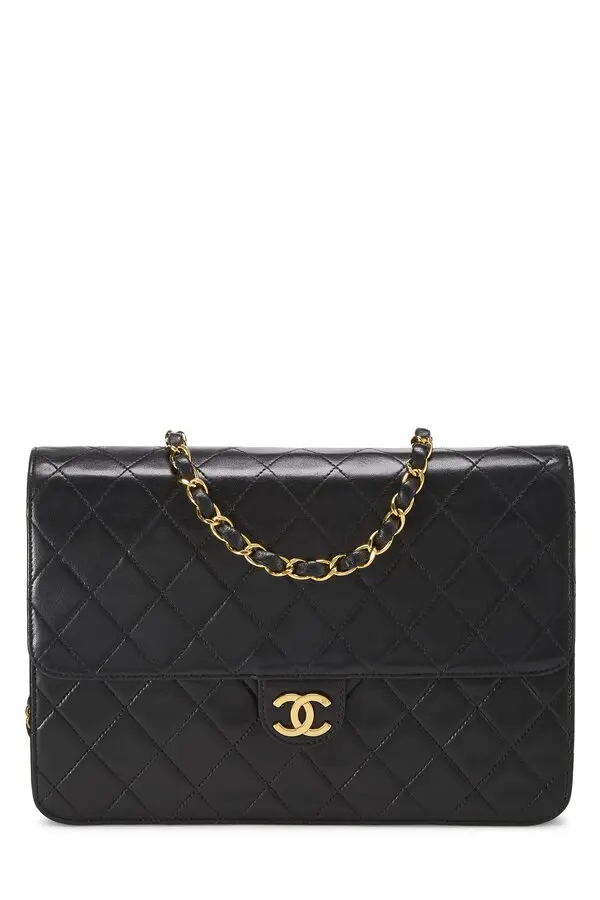 Chanel Quilted Lambskin Ex Flap Medium Shoulder Bag - Black