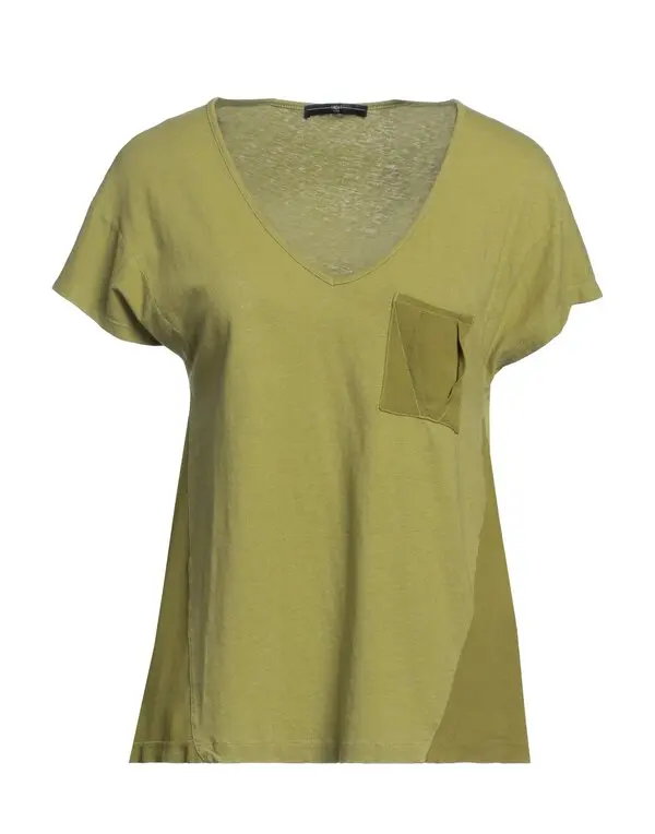 High Echo T-shirt In Military Cotton, Linen, And Rayon - Green
