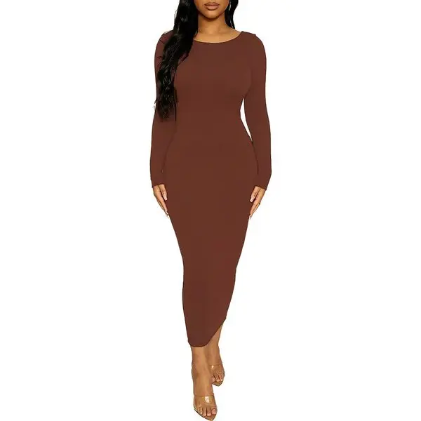 Naked Wardrobe Timeless Long Sleeve Body-con Midi Dress
