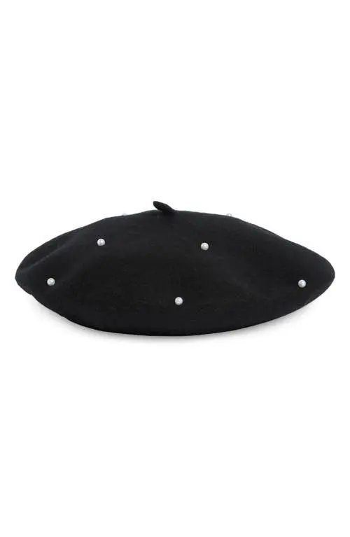 Tasha Imitation Pearl Wool Blend Beret - Black