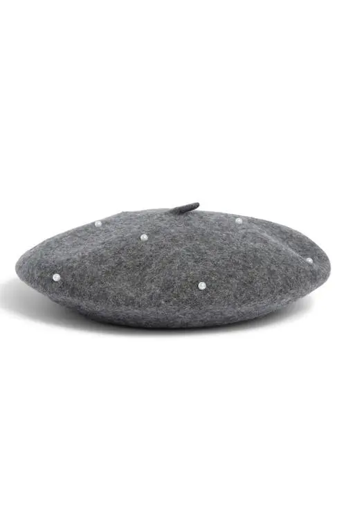 Tasha Imitation Pearl Wool Blend Beret - Grey
