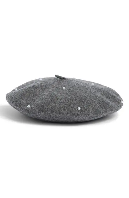 Tasha Imitation Pearl Wool Blend Beret - Grey