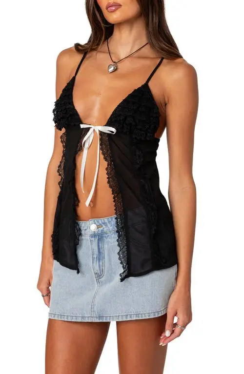 EDIKTED Linette Split Front Lace Trim Camisole - Black
