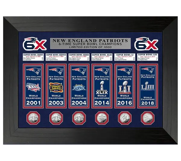 HIGHLAND MINT New England Patriots Champions Deluxe Banner Co Llection Photo - One-color