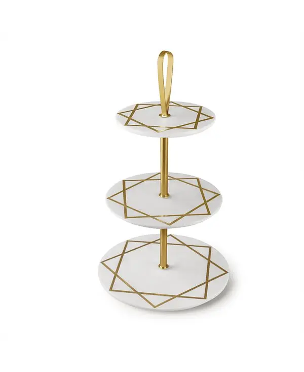 GAURI KOHLI Marbella Three Tier Marble Cake Stand - White
