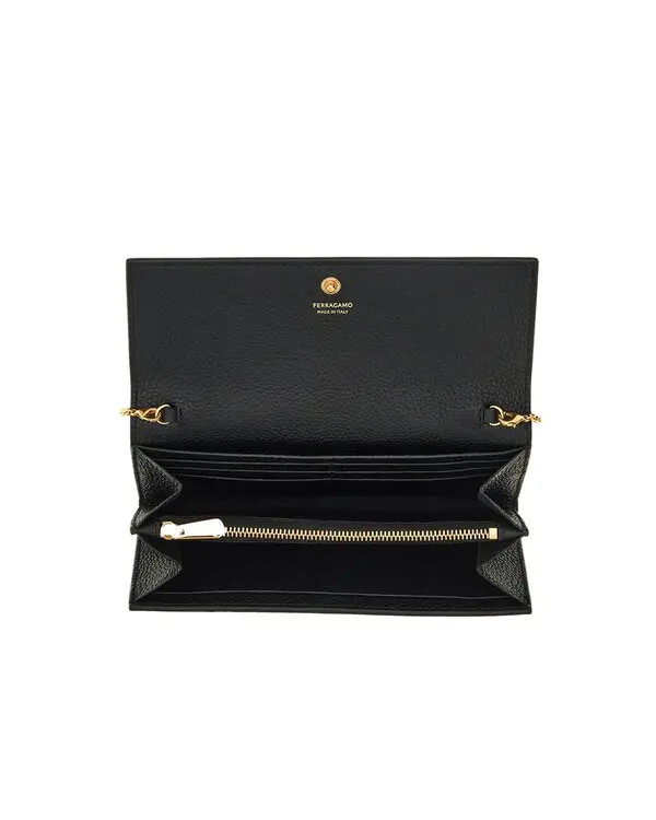FERRAGAMO Gancini Soft Wallet On Chain - Black.silver
