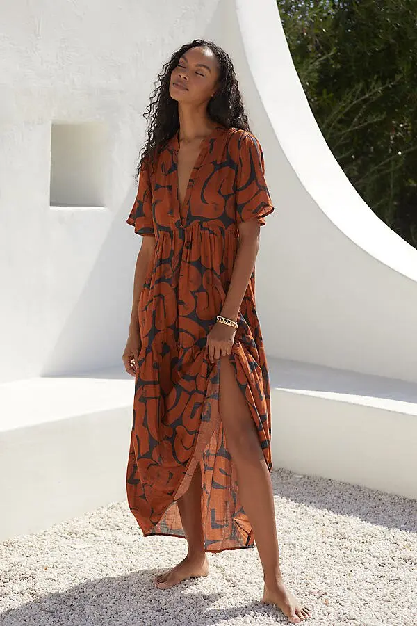 Anthropologie Kallie Printed Maxi Dress In Beige - 49% Off | Editorialist