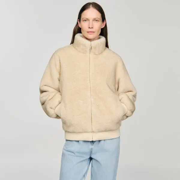 Sandro Faux Fur Jacket - Beige