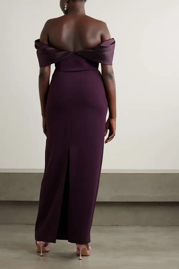 Solace London Dakota Off-the-shoulder Crepe And Satin-twill Gown - Burgundy  | Editorialist