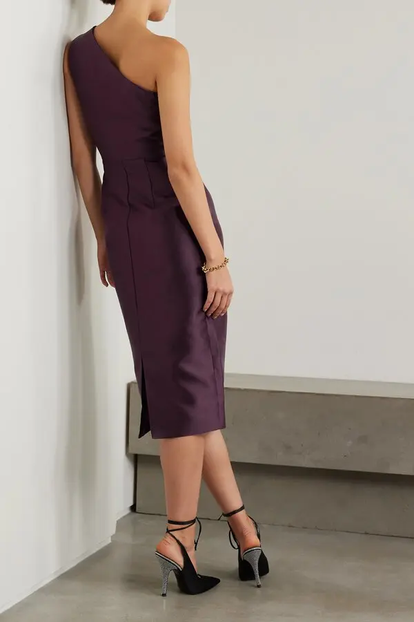 Solace London Orla One-Shoulder Satin-Twill Midi Dress In Burgundy - 70%  Off | Editorialist