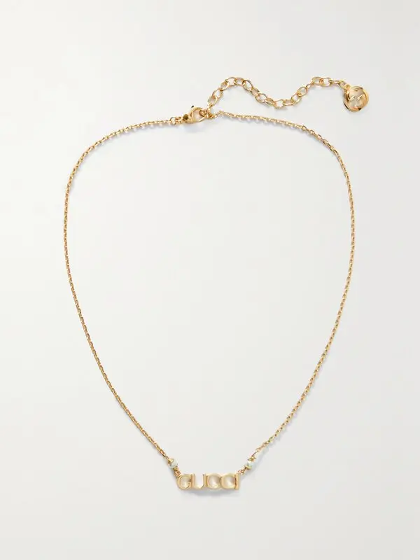 Gucci Gold-tone Faux-pearl Necklace - Cream