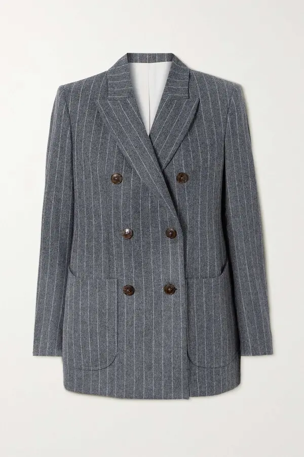 FORTELA Brandy Double-breasted Pinstriped Wool Blazer