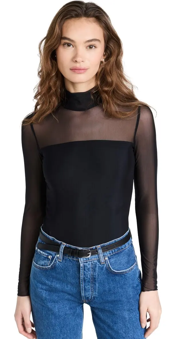 Commando Chic Mesh Long Sleeve Thong Bodysuit