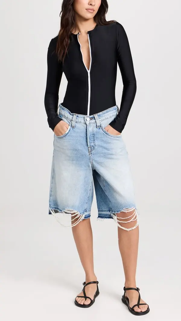 Cover Front Zip Long Sleeve Swimsuit
