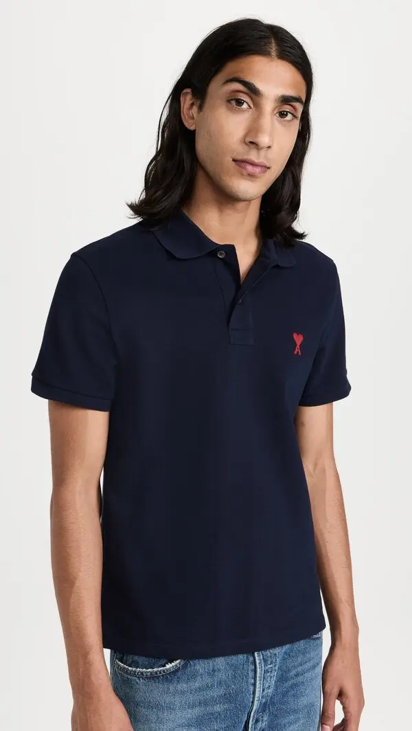 AMI Paris De Coeur Polo Shirt - Night Blue.430