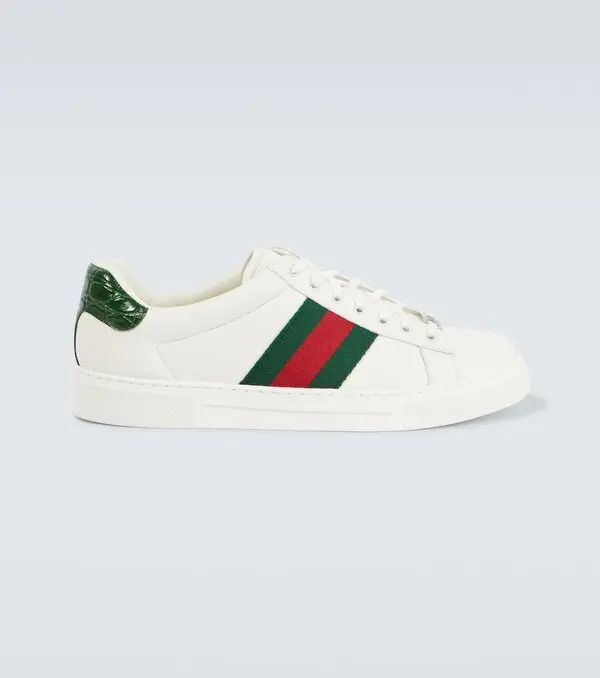 Gucci Ace Web Stripe Leather Sneakers