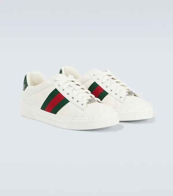 Gucci Ace Web Stripe Leather Sneakers - Multicoloured