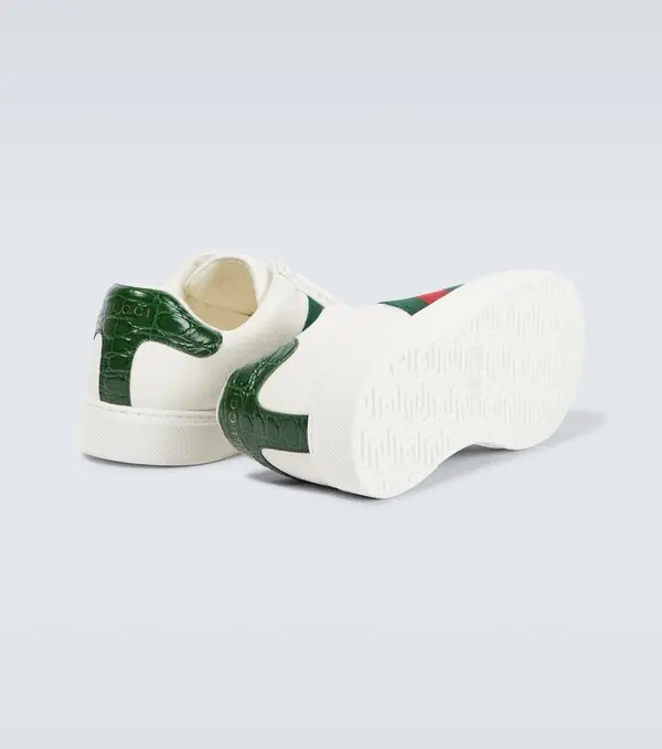 Gucci Ace Web Stripe Leather Sneakers - Multicoloured