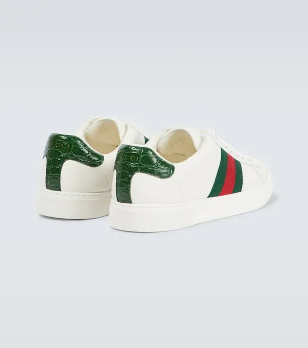Gucci Ace Web Stripe Leather Sneakers