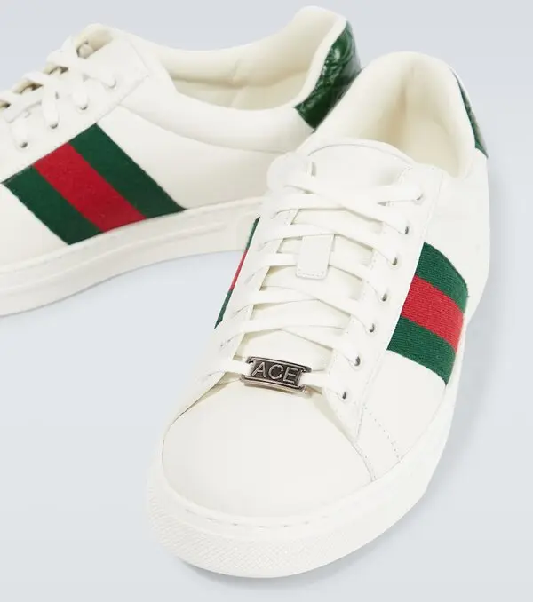 Gucci Ace Web Stripe Leather Sneakers