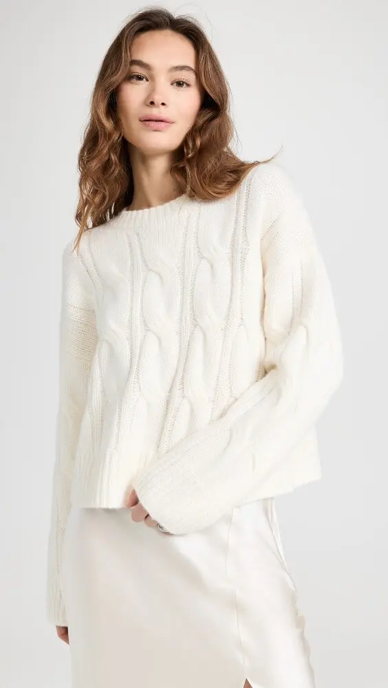Sablyn Cable Knit Cashmere Sweater - Gardenia
