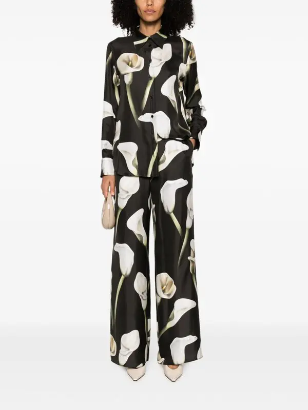 LANVIN Calla Lily-print Silk Trousers