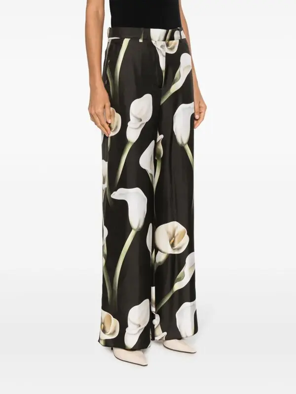 LANVIN Calla Lily-print Silk Trousers