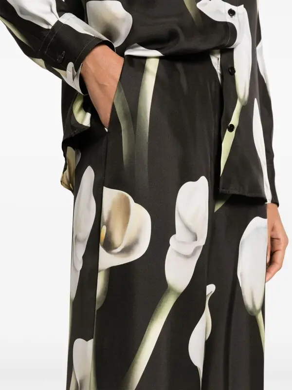 LANVIN Calla Lily-print Silk Trousers