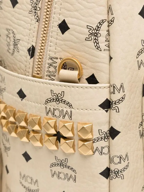 Mcm Medium Stark Studded Backpack - White | Editorialist display picture 1