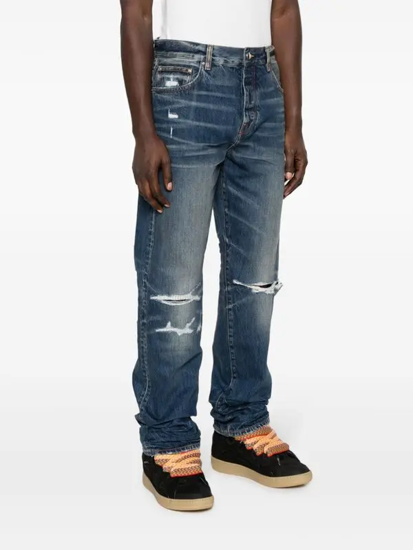 Amiri Logo-patch Ripped Straight-leg Jeans