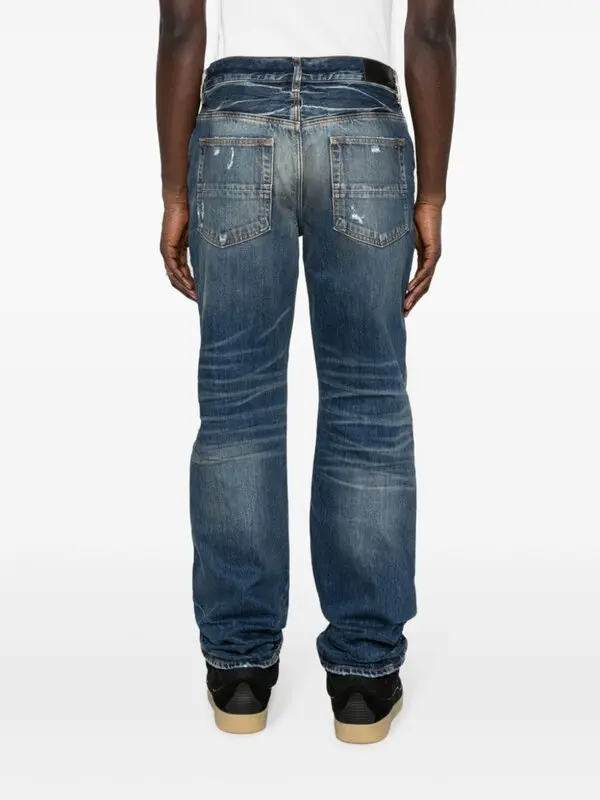 Amiri Logo-patch Ripped Straight-leg Jeans