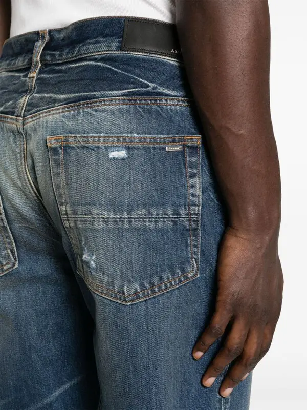 Amiri Logo-patch Ripped Straight-leg Jeans
