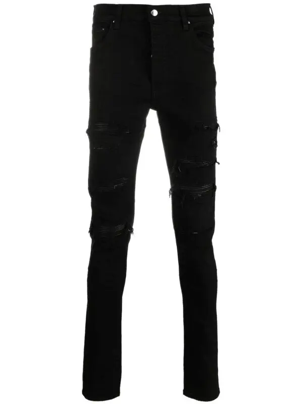 Amiri Logo-patch Ripped Skinny Jeans - Black