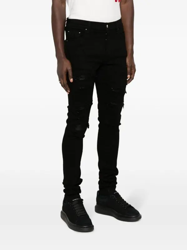 Amiri Logo-patch Ripped Skinny Jeans - Black