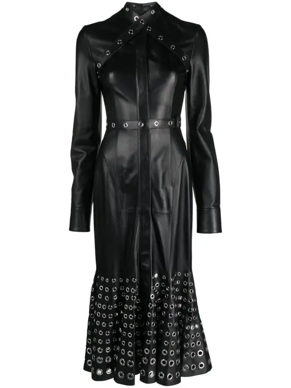 Off-White Leather Eyelet Midi Dress